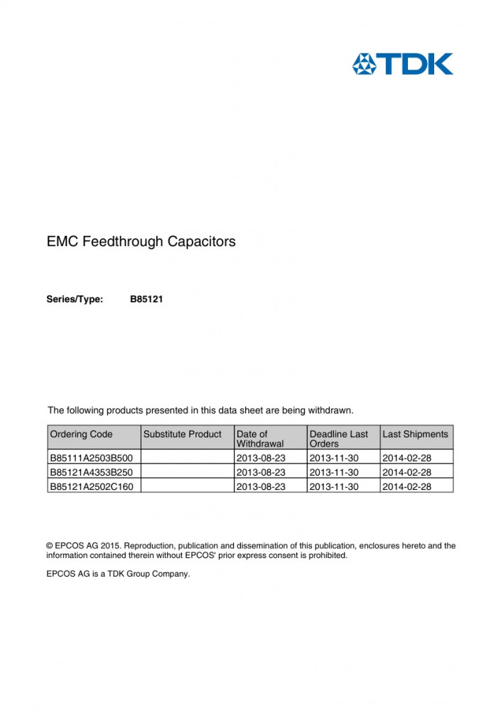 B85121 series datasheet page 1