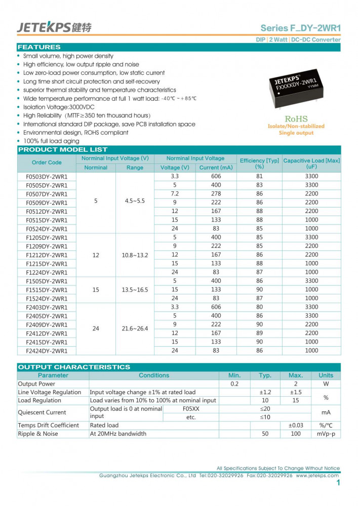 F0515DY-2WR1 technical document page 1