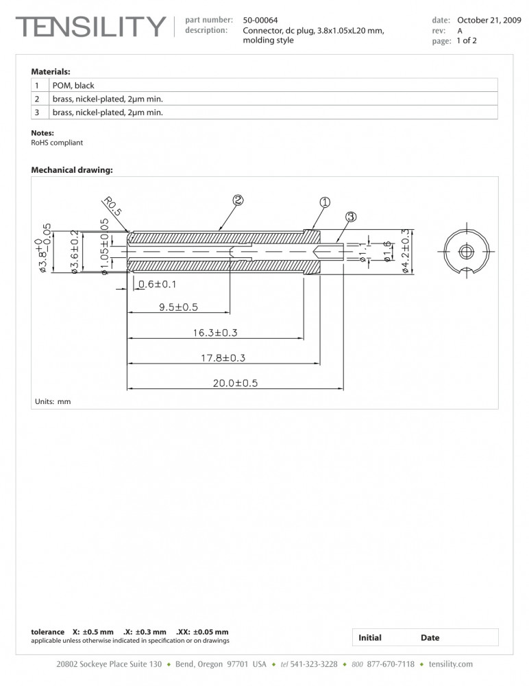 Tensility International 50-00064 technical document, page 1