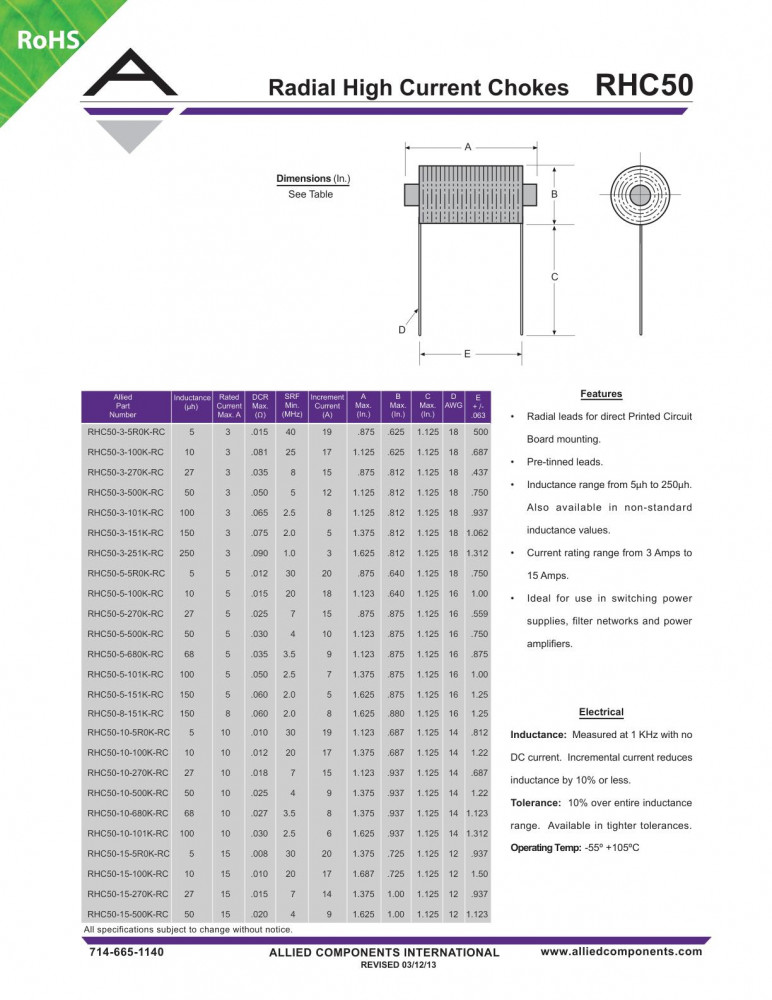 Allied Components International RHC50 series product specification image