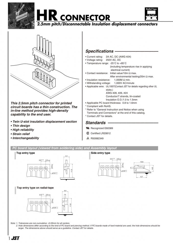 JST HR connector technical document page 1