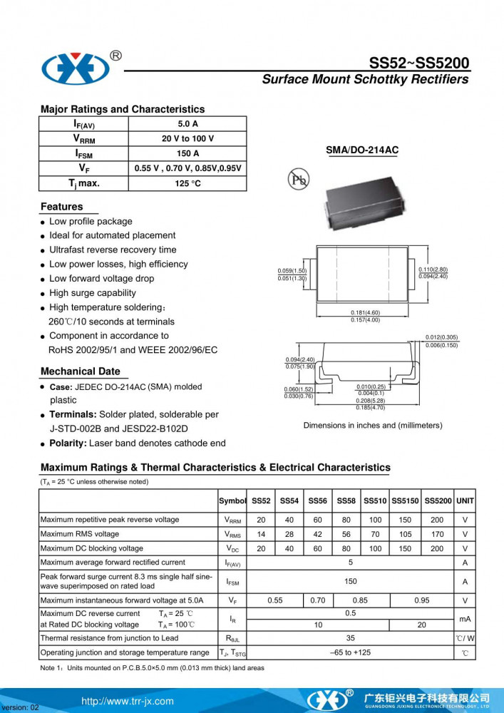 JUXING SS54A datasheet page 1