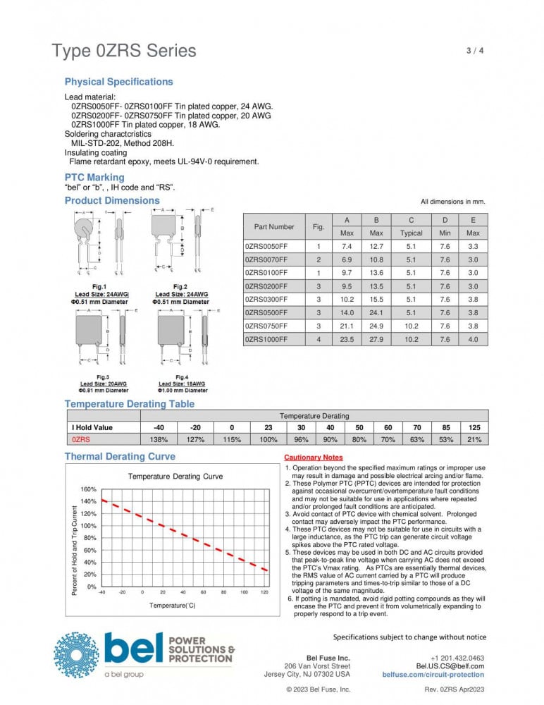 Bel Fuse 0ZRS series datasheet page 3