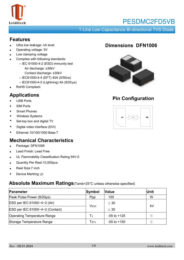 PESDMC2FD5VB datasheet page 1