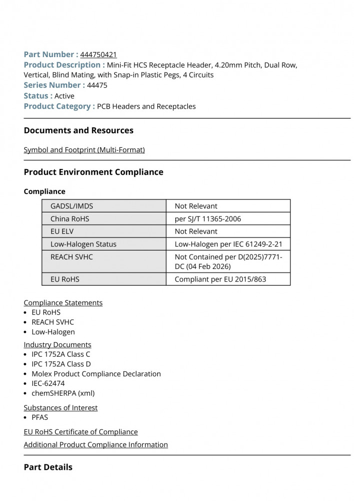 MOLEX 444750421 technical document page 1