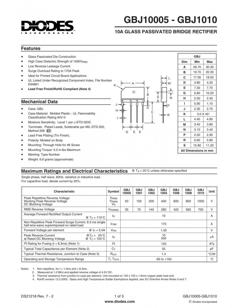 GBJ1008-F datasheet page 1
