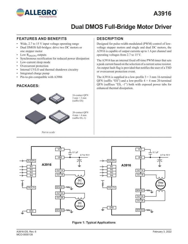 A3916 datasheet page 1