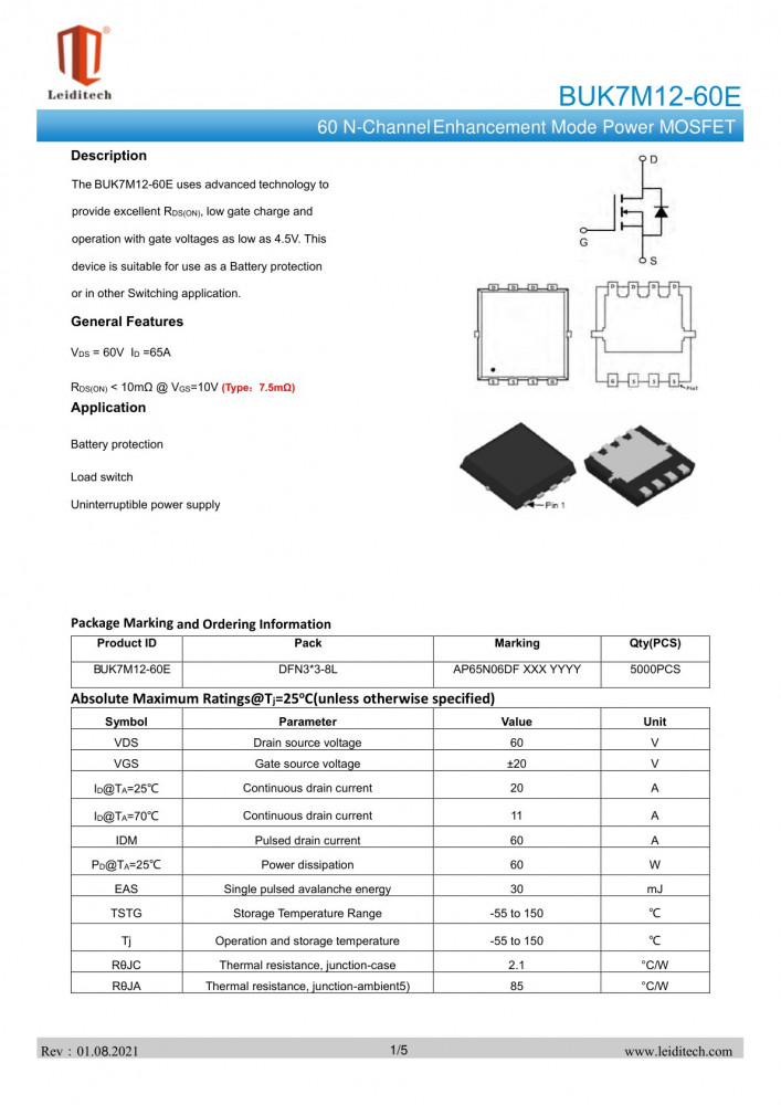 BUK7M12-60E datasheet page 1