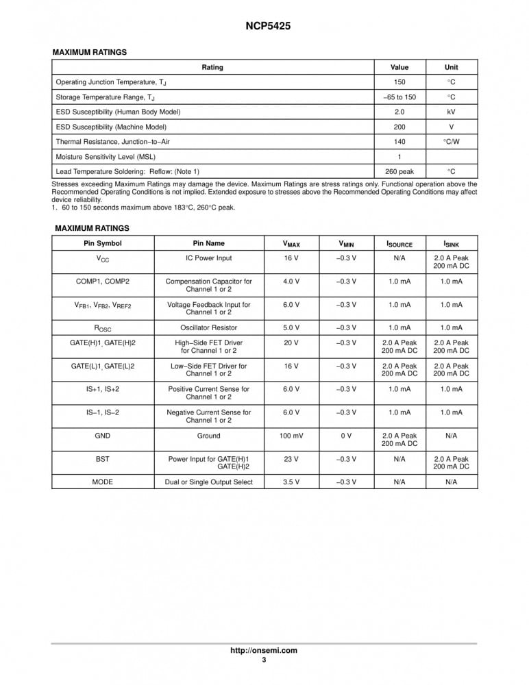 NCP5425 documentation page 3