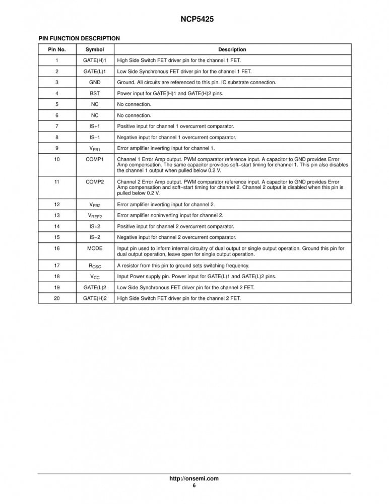 NCP5425 documentation page 6