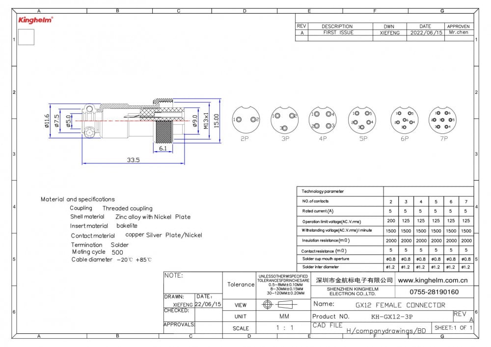 Kinghelm KH-GX12-3P technical drawing page 1
