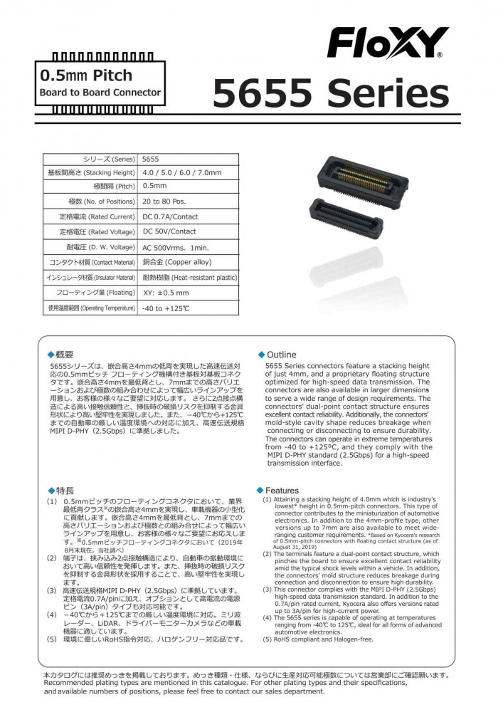 Kyocera AVX 5655 connector technical document, page 1
