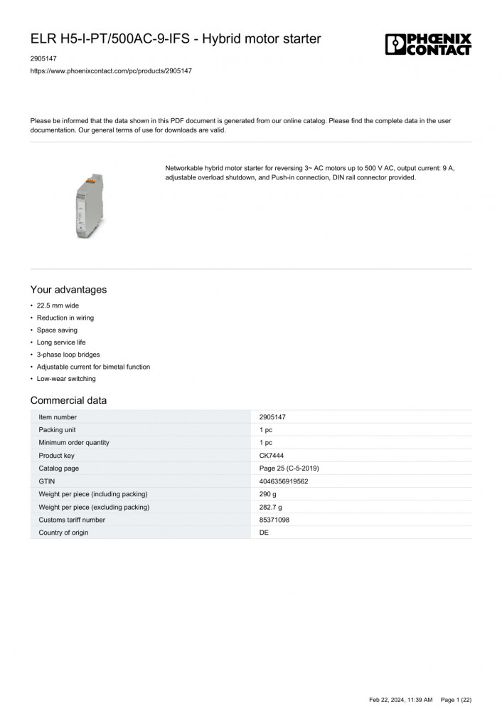 Phoenix Contact 2905147 technical document page 1