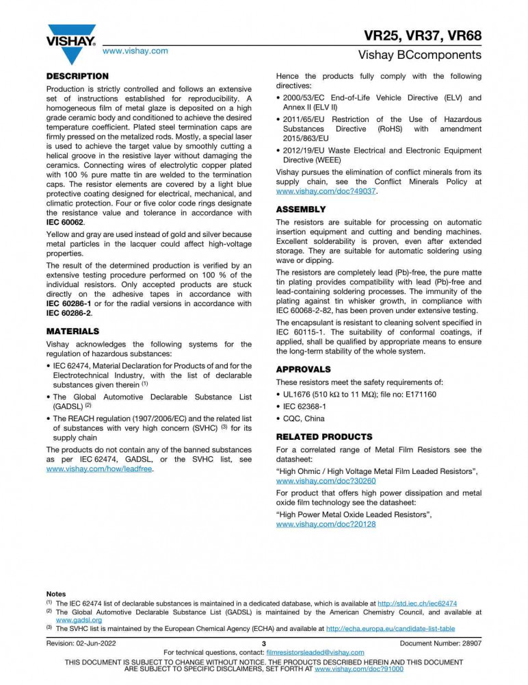 Vishay VR25 VR37 VR68 datasheet page 3