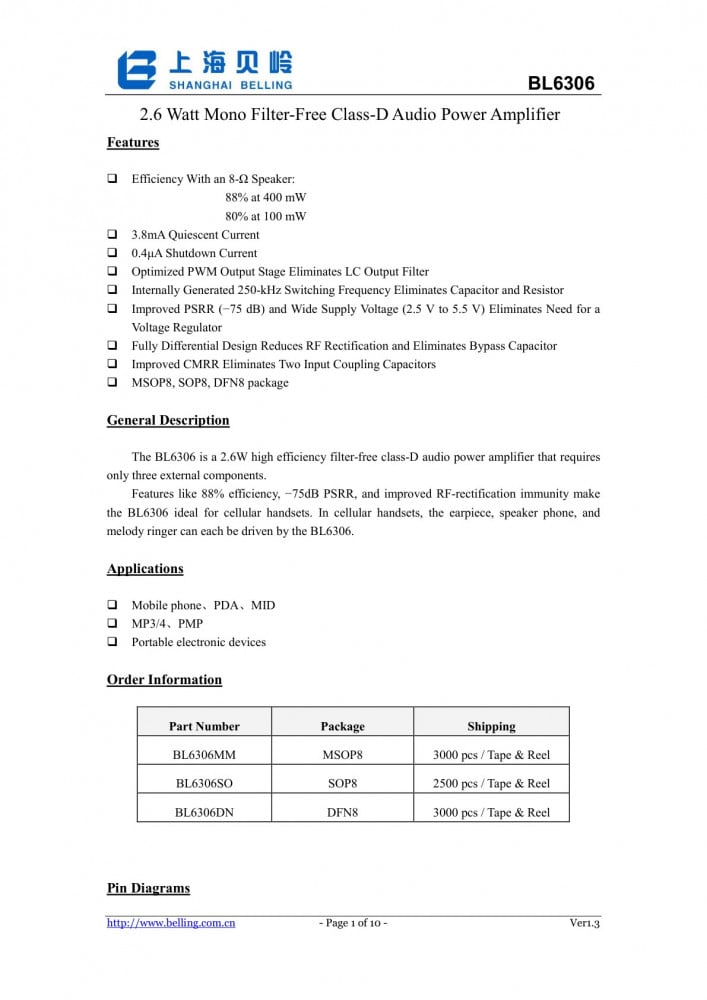 BL6306 datasheet page 1