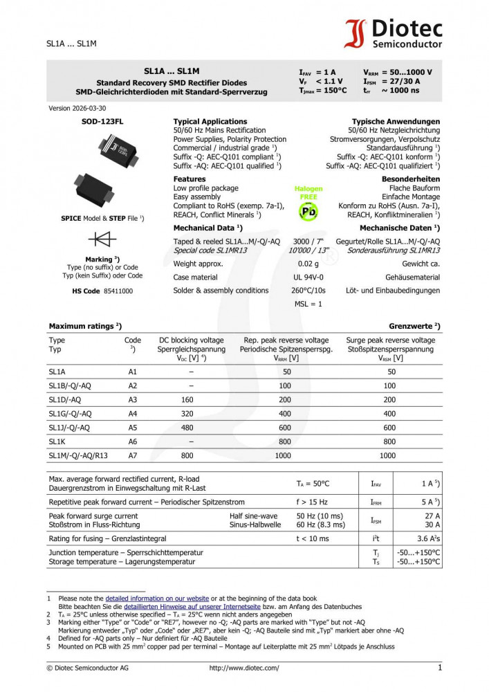 DIOTEC SL1 series datasheet page 1