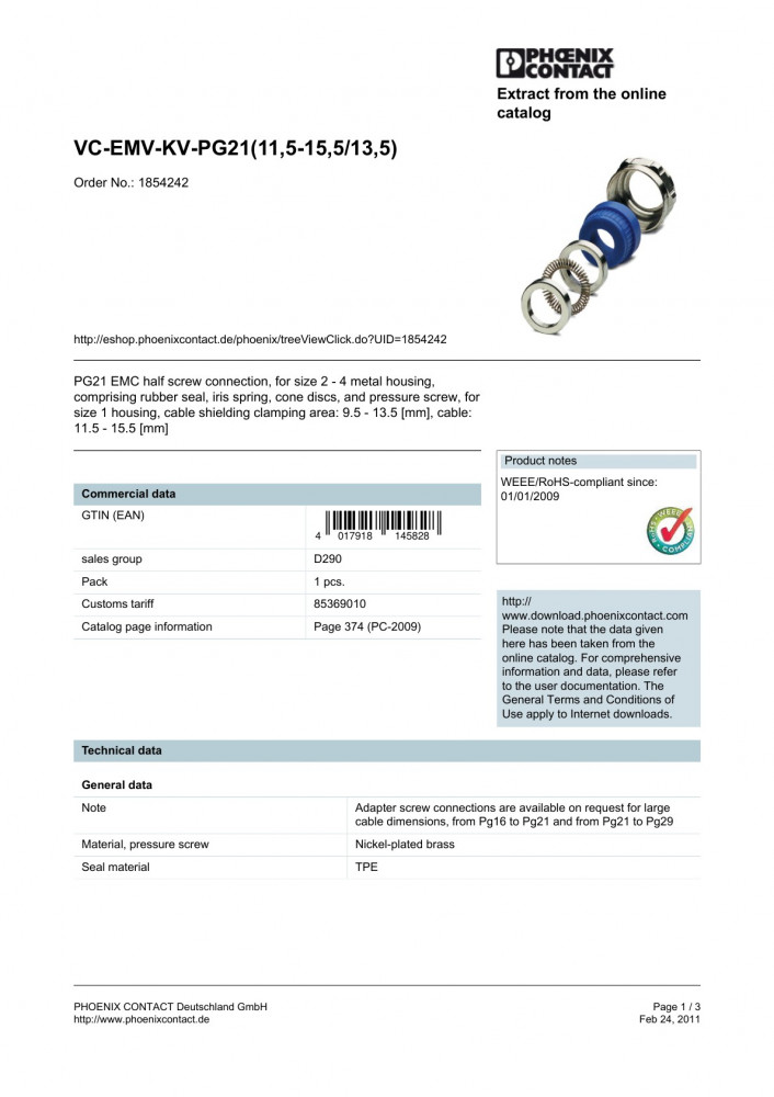 Phoenix Contact 1854242 technical document page 1