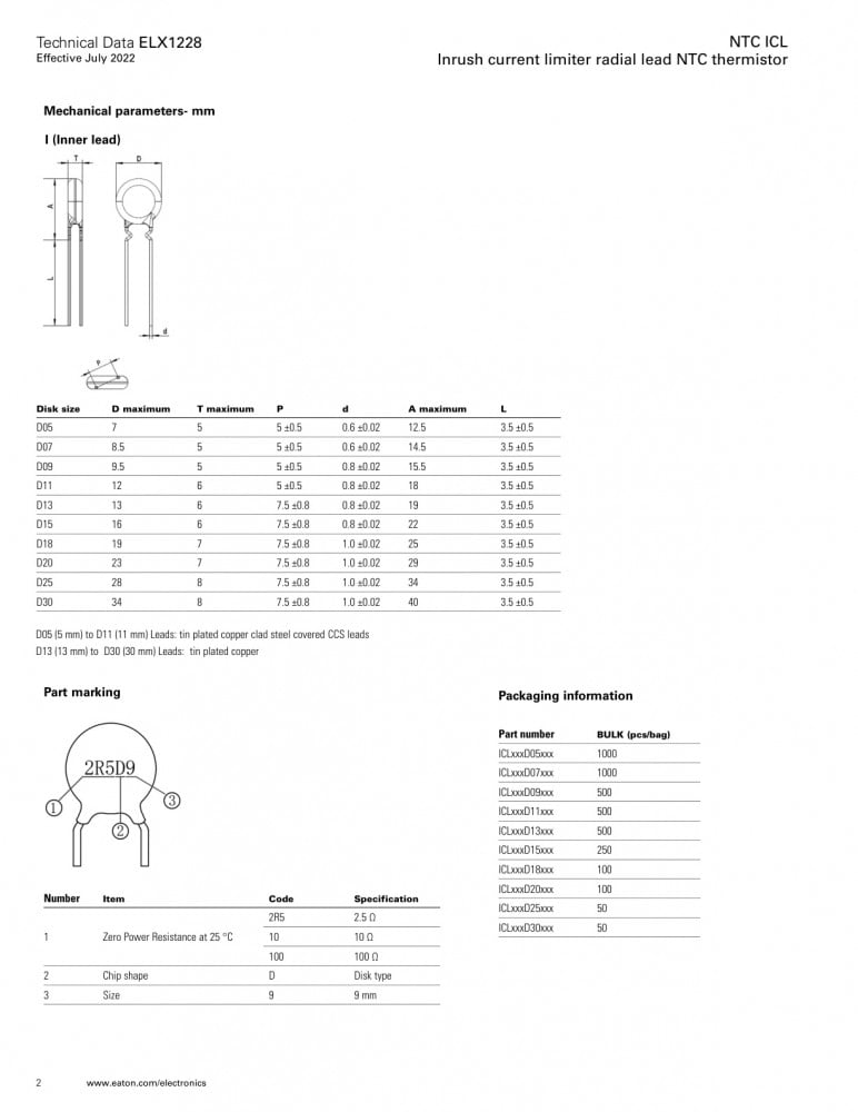 EATON ICL NTC datasheet page 2