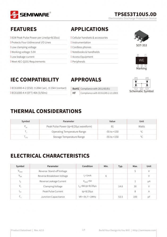 TPSE53T10U5.0D datasheet page 1