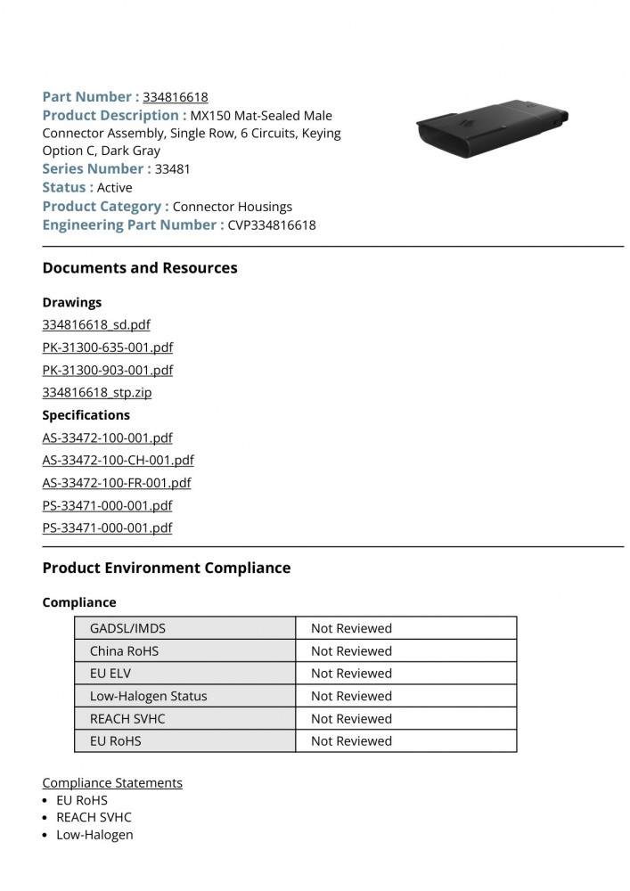 Technical document preview, page 1 for MOLEX 334816618