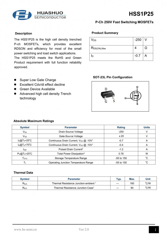 HSS1P25 datasheet page 1