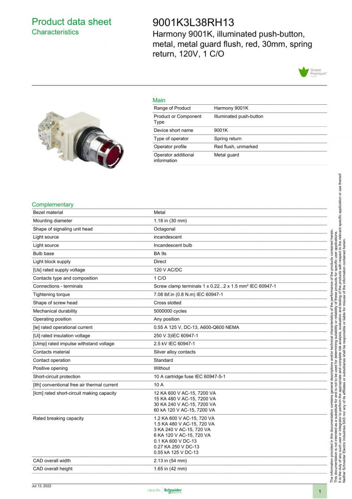 9001K3L38RH13 technical document page 1