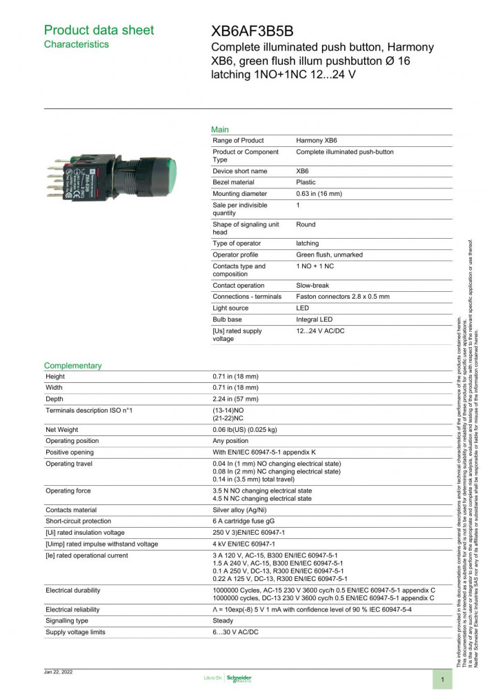 XB6AF3B5B technical document page 1