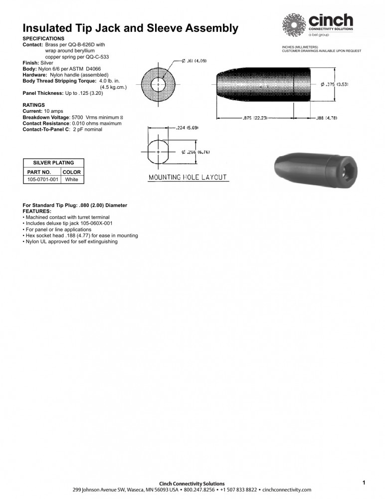 Bel Fuse 105-0703-001 technical document preview