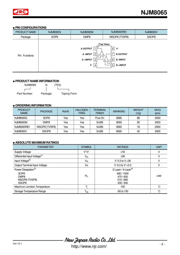 NJM8065M-TE2 datasheet page 2