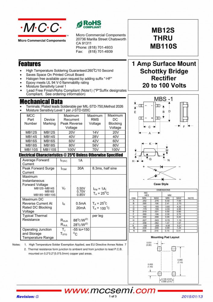 MCC MB16S-TP datasheet page 1