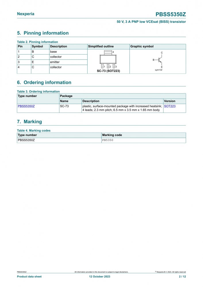 PBSS5350Z datasheet page 2