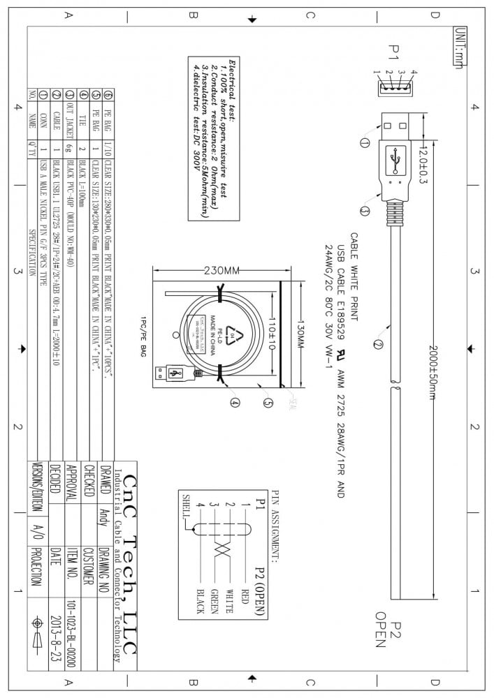 CNC Tech 101-1023-BL-00200 technical drawing