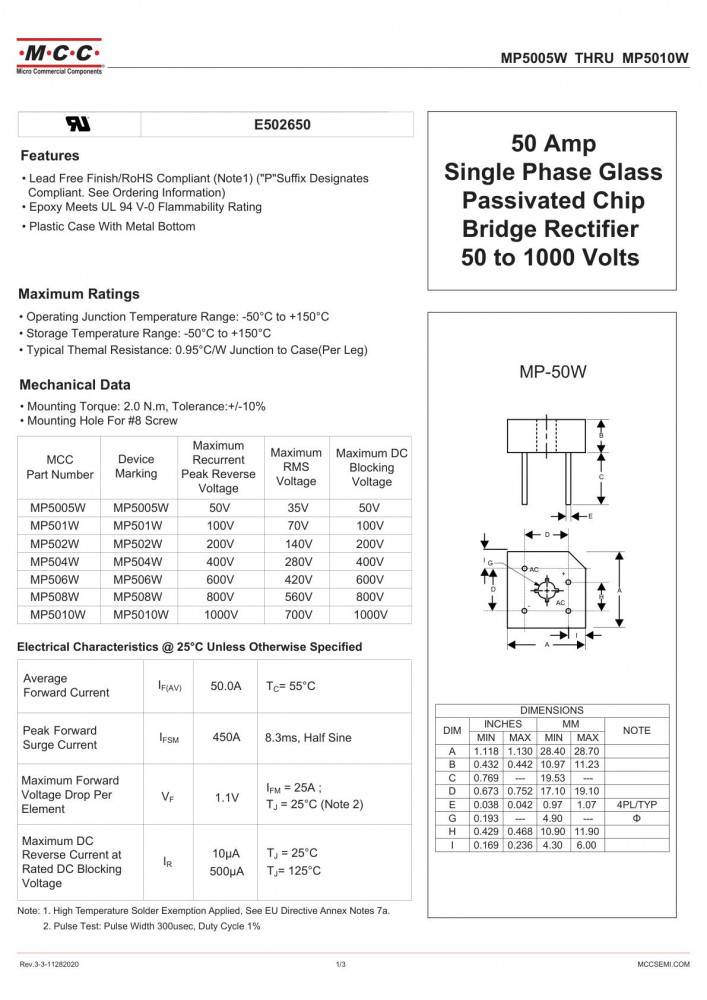 MP501W-BP datasheet page 1