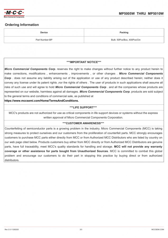 MP501W-BP datasheet page 3
