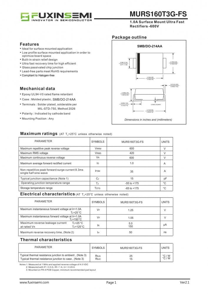 MURS160T3G-FS datasheet page 1