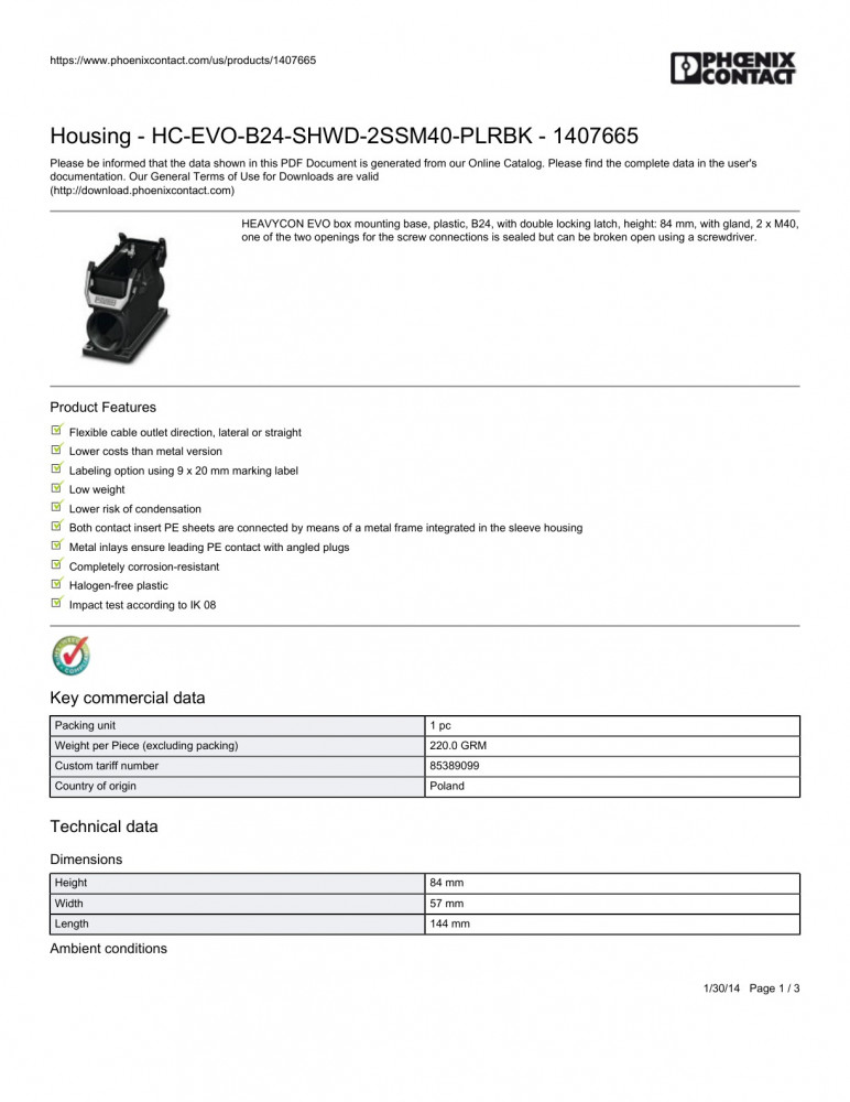 Phoenix Contact 1407665 product overview