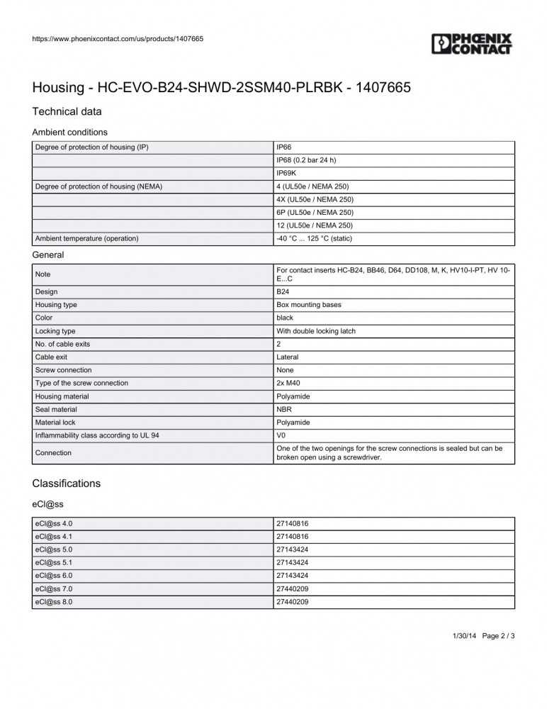 Phoenix Contact 1407665 technical data