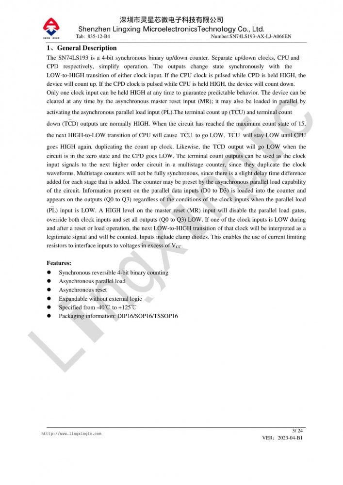 SN74LS193N(LX) datasheet page 3