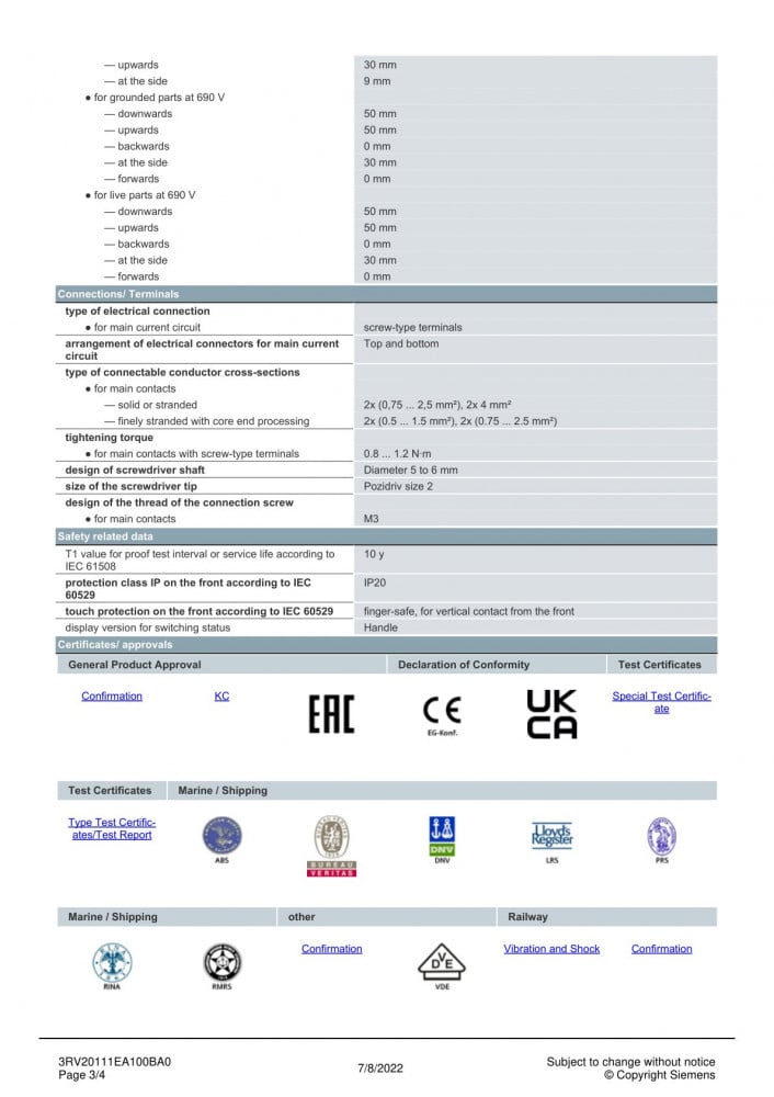 SIEMENS 3RV20111EA100BA0 datasheet page 3