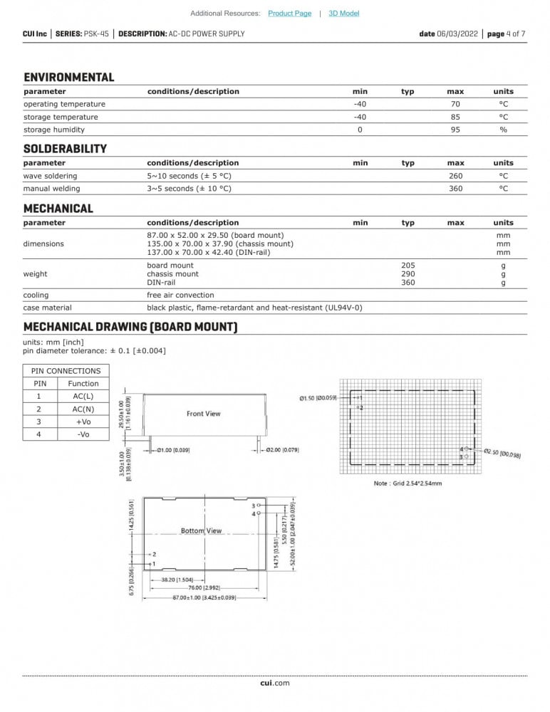CUI PSK-45 series datasheet page 4