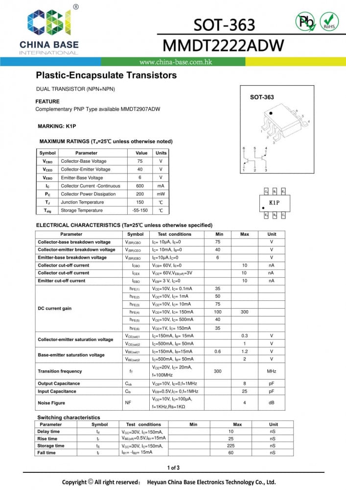 MMDT2222ADW datasheet page 1