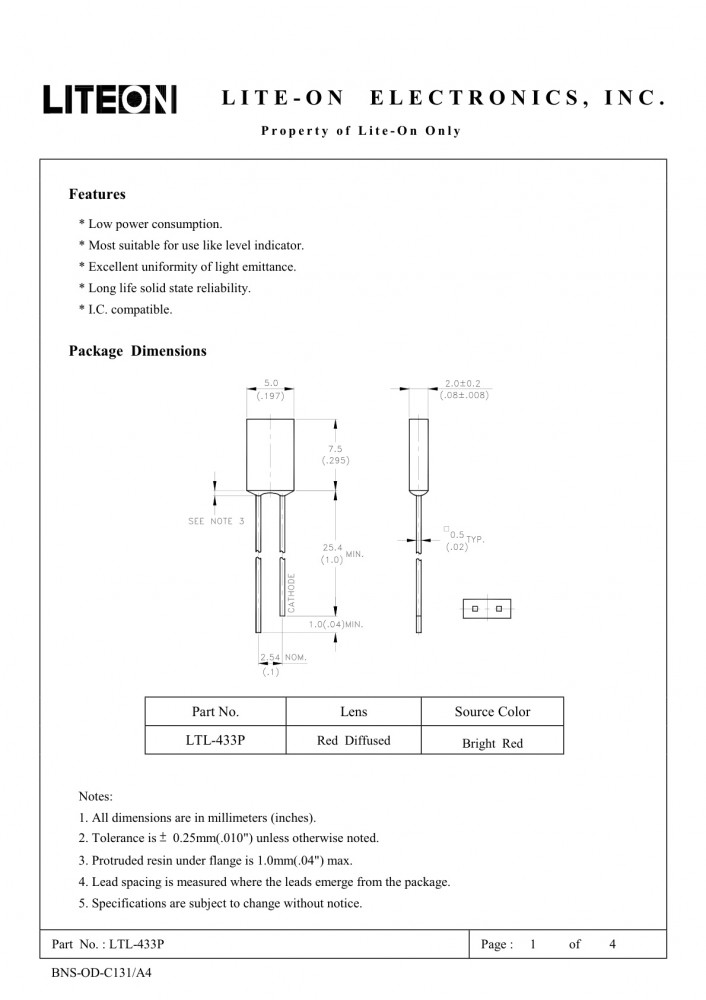 LTL-433P datasheet page 1