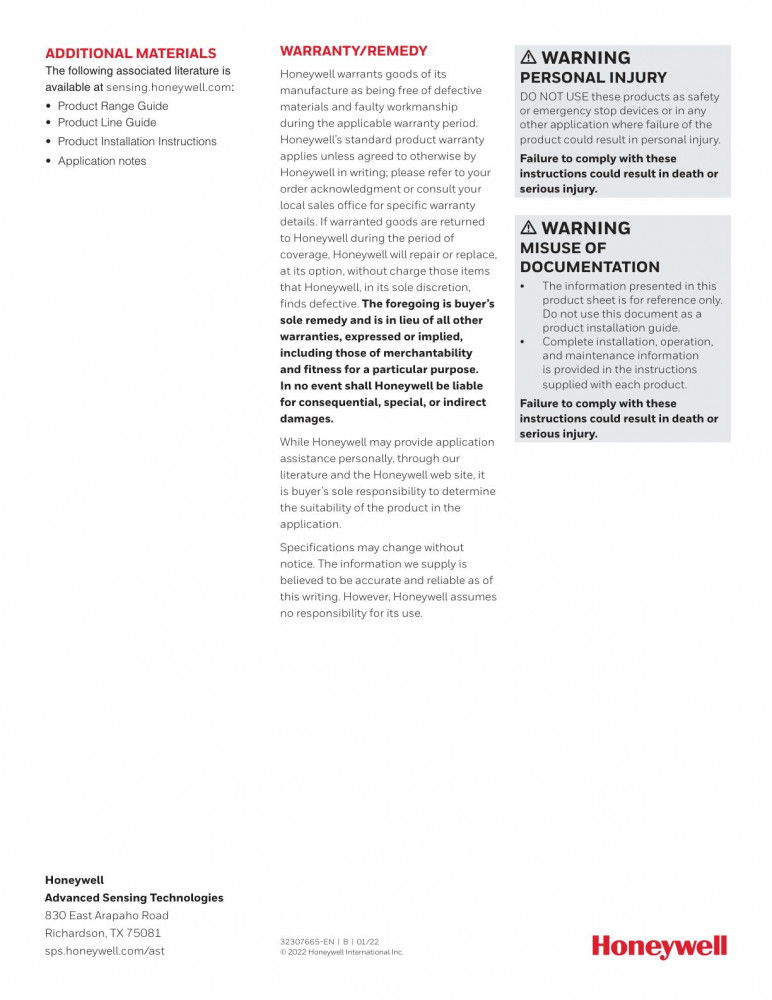 Honeywell RTY and RTP datasheet page 9