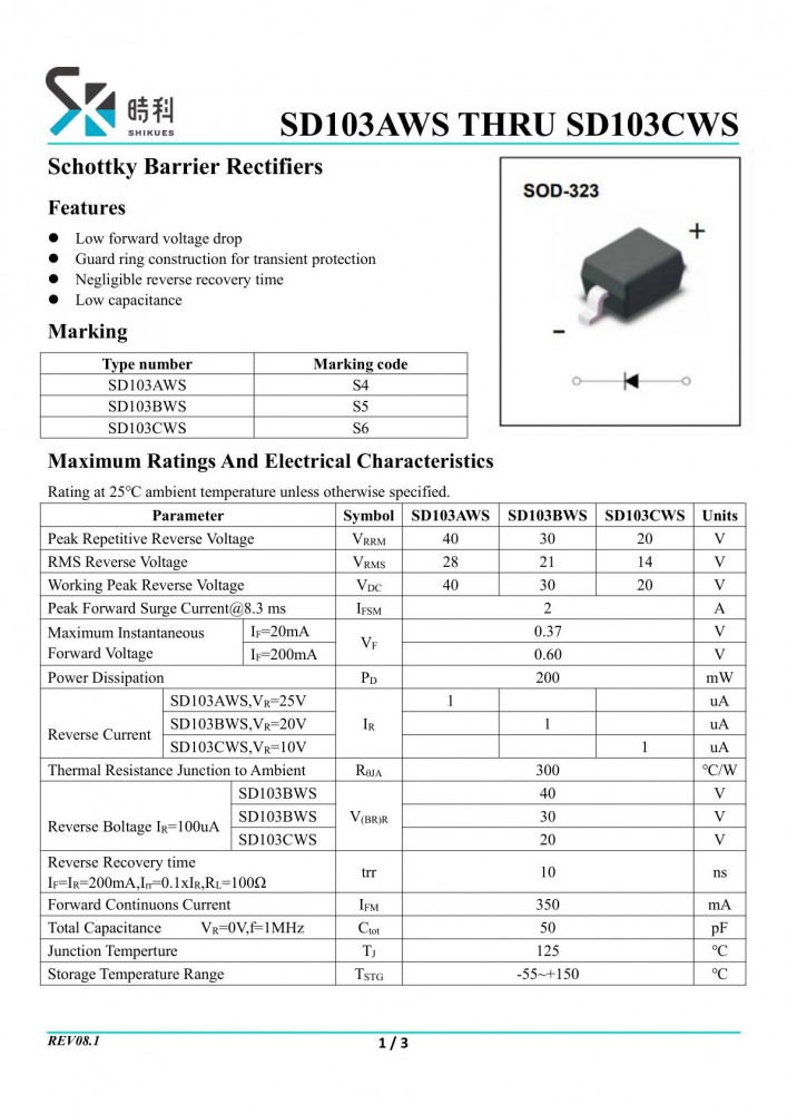 SD103AWS datasheet page 1