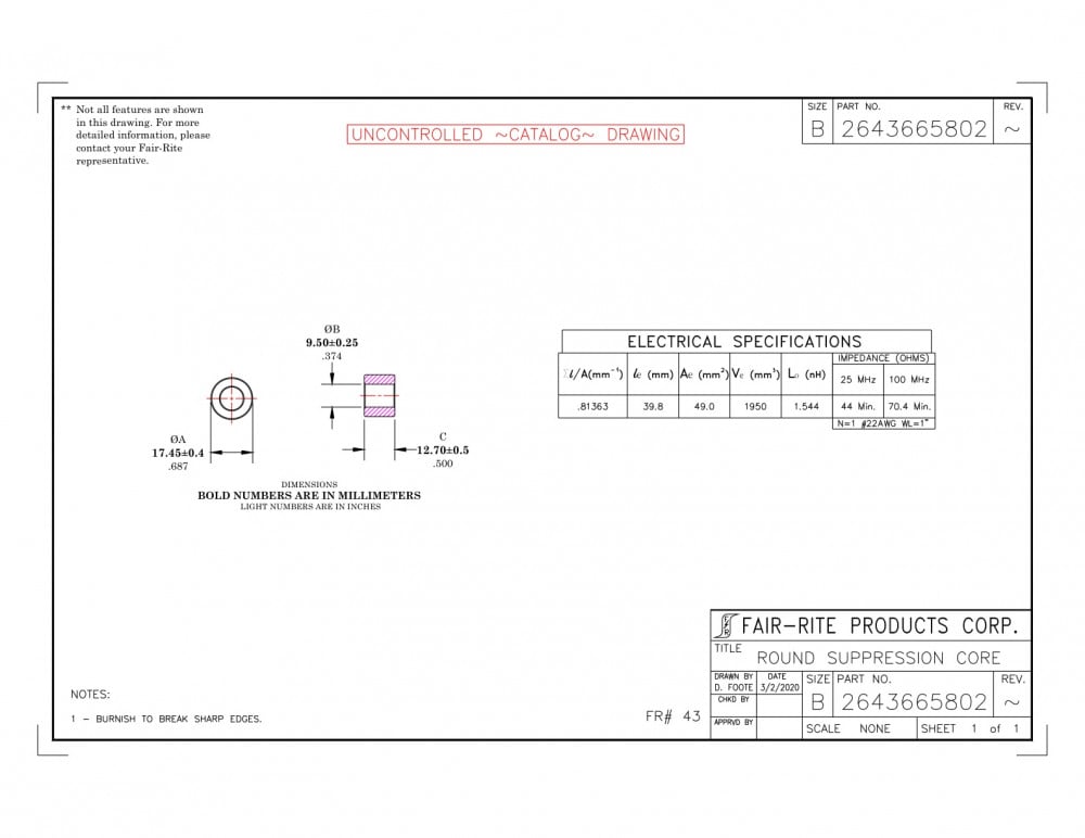Fair-Rite 2643665802 technical drawing