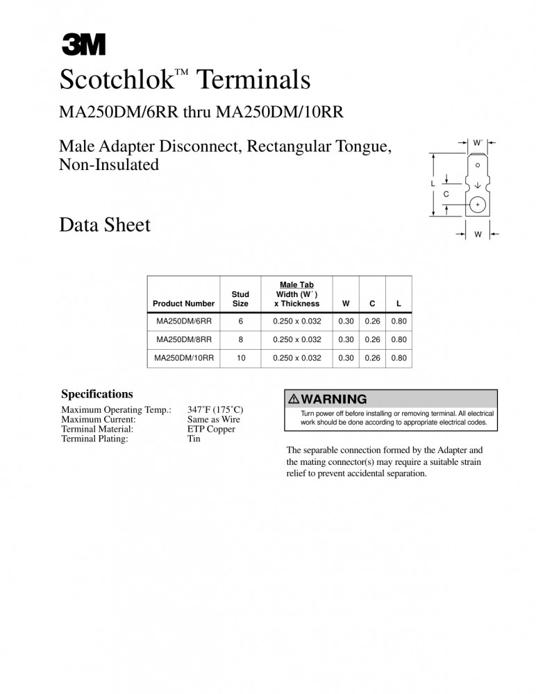3M Scotchlok MA250DM terminal datasheet page 1