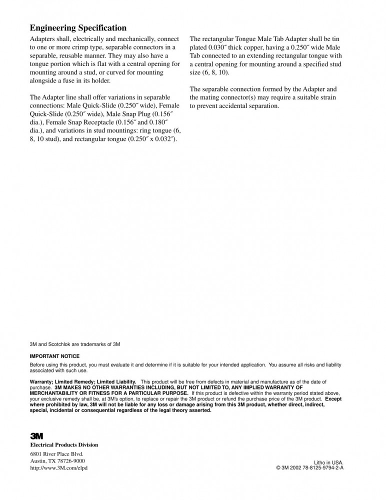 3M Scotchlok MA250DM terminal datasheet page 2