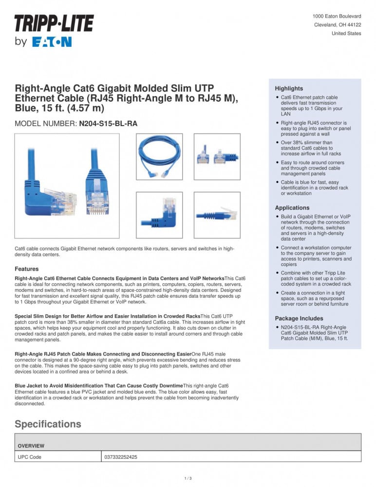 N204-S15-BL-RA technical document page 1