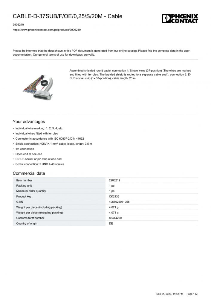Phoenix Contact 2906219 catalog page 1