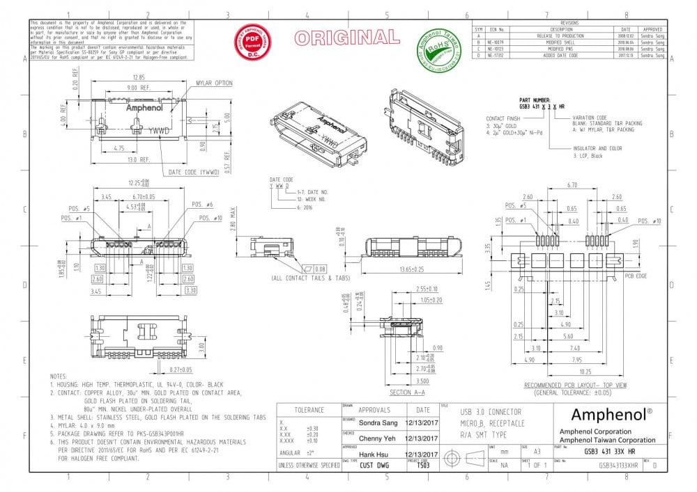 Amphenol GSB343133HR technical document page